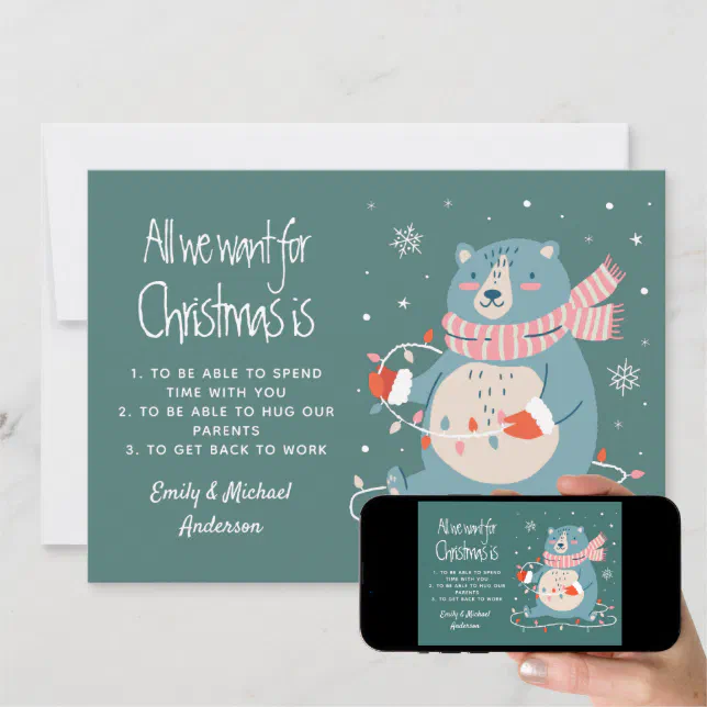 All We Want For Christmas Is (add own List) Custom Holiday Card | Zazzle