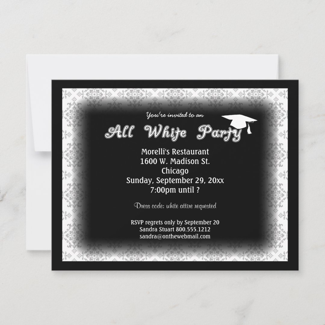 All White Attire Theme Graduation Party Invitation | Zazzle