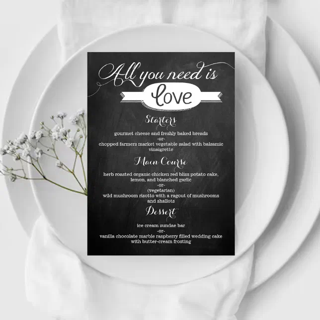 All You Need Is Love Chalkboard Wedding Collection Menu | Zazzle
