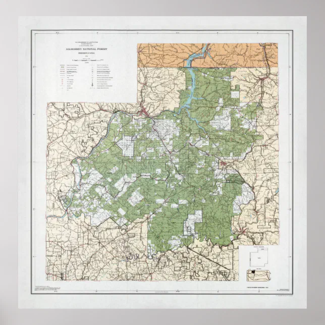 Allegheny National Forest Map (1974) Pennsylvania Poster | Zazzle