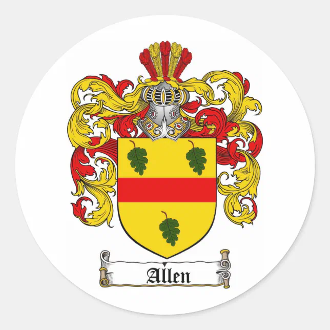 ALLEN FAMILY CREST - ALLEN COAT OF ARMS CLASSIC ROUND STICKER | Zazzle