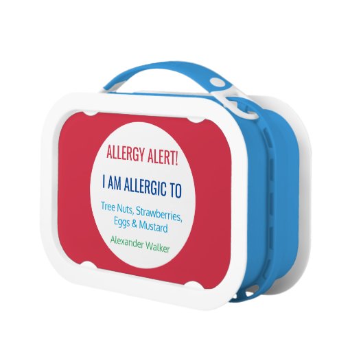 Allergy Alert Kids Personalized Red Allergic To Lunch Box | Zazzle