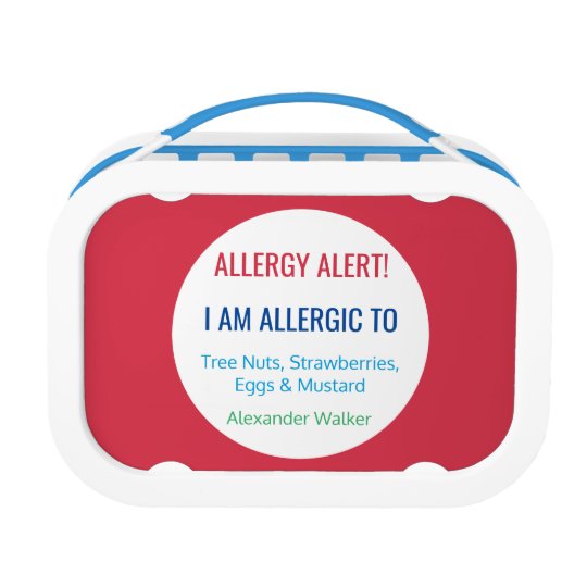Allergy Alert Kids Personalized Red Allergic To Lunch Box | Zazzle.com
