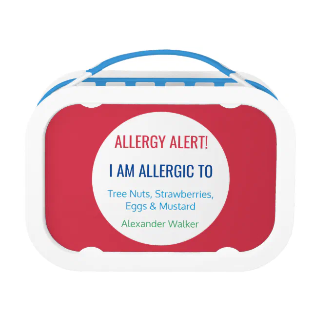 Allergy Alert Kids Personalized Red Allergic To Lunch Box | Zazzle