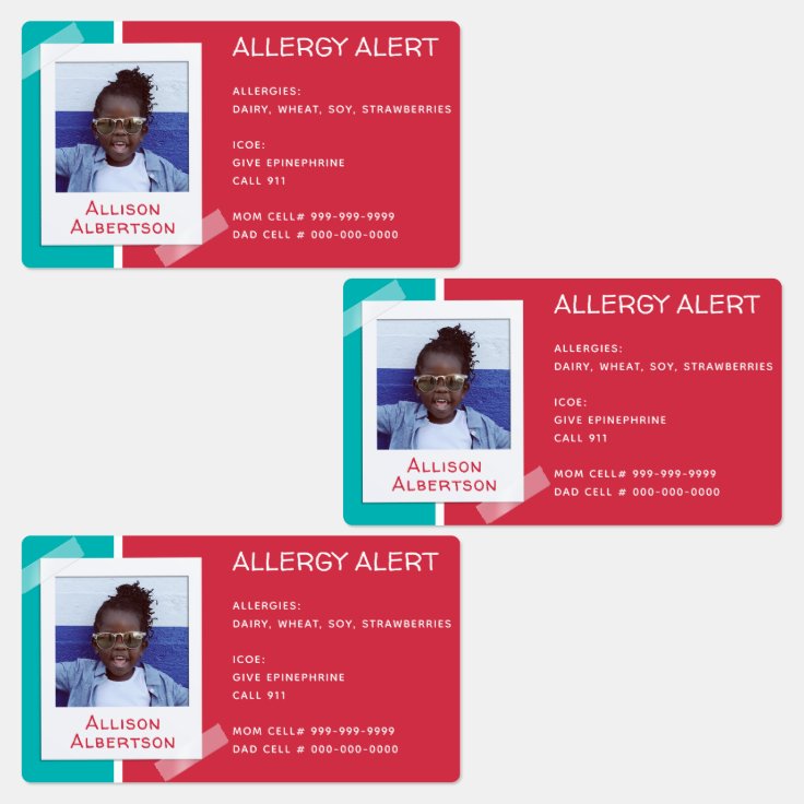Allergy Alert Kids Photo Medical Emergency Daycare Labels | Zazzle