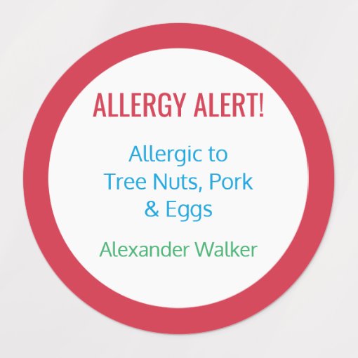 Allergy Alert Personalized Kids Food Allergy Labels | Zazzle