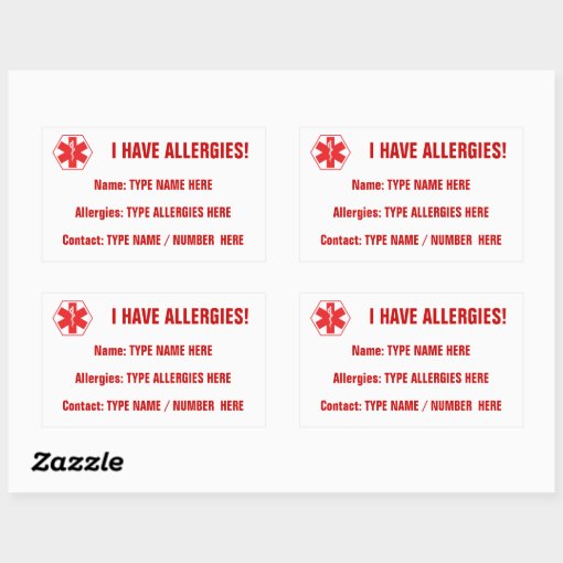 Allergy Alert Red Sticker Label | Zazzle
