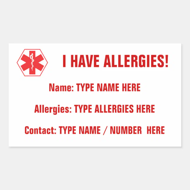 Allergy Alert Red Sticker Label | Zazzle