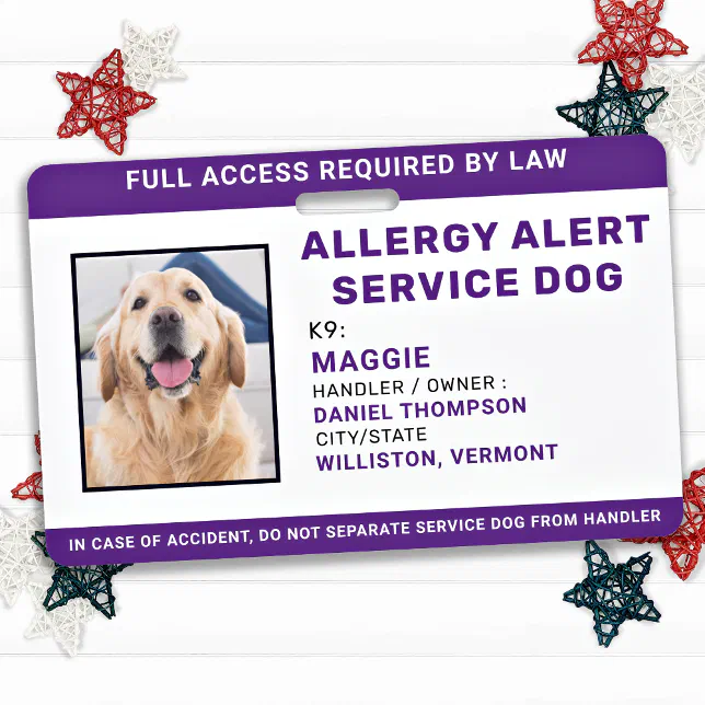 Allergy Alert Service Dog Personalized Photo ID Badge | Zazzle