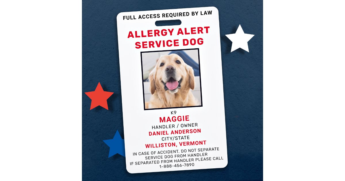 Allergy Alert Service Dog Photo ID Badge | Zazzle