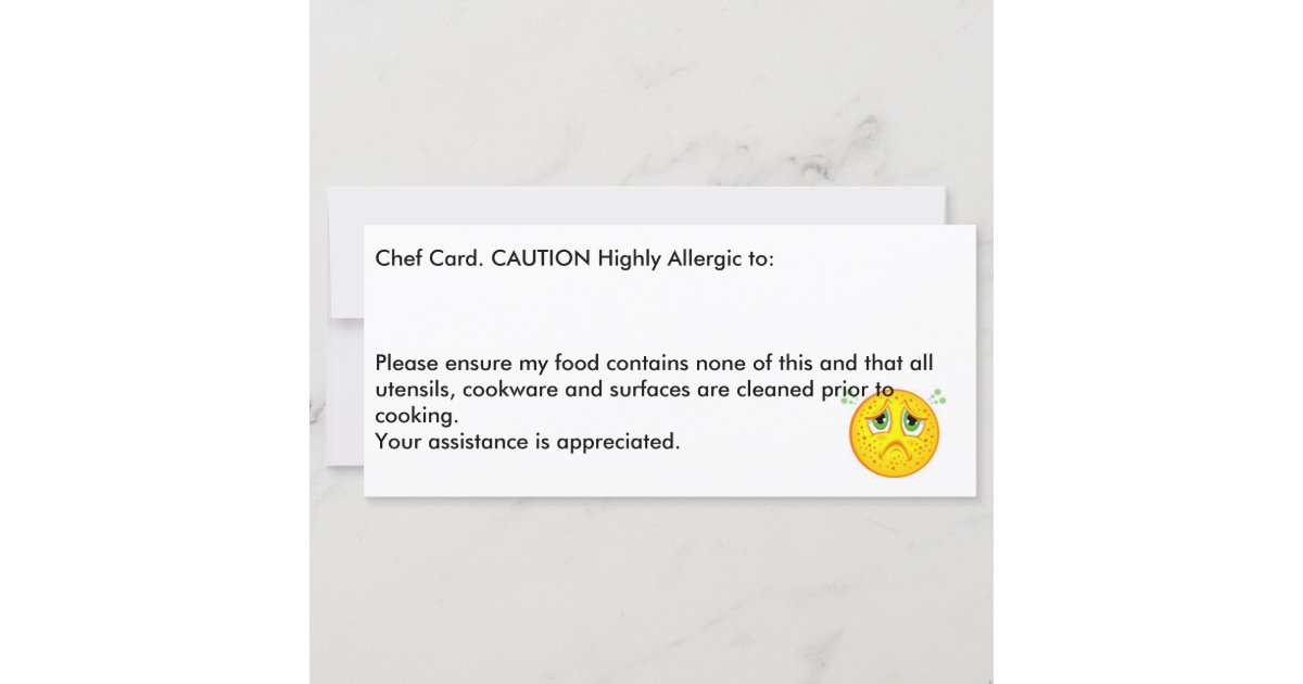 Allergy chef card | Zazzle