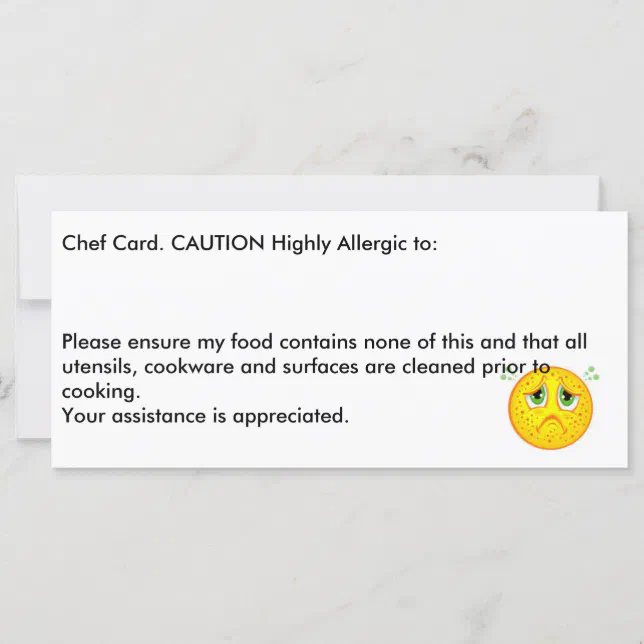 Allergy chef card | Zazzle