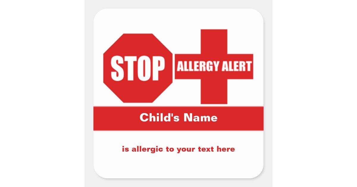 Allergy Medical Alert Custom Square Sticker | Zazzle