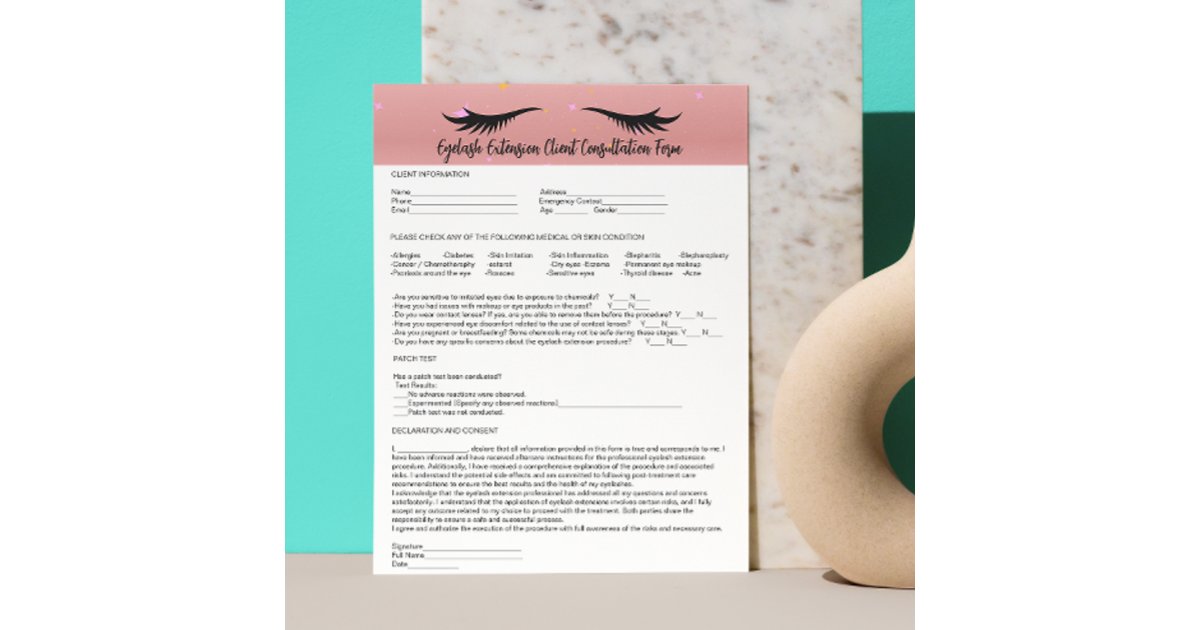 Allergy Patch Test Rose Gold Eyelash Consent Forms Letterhead | Zazzle