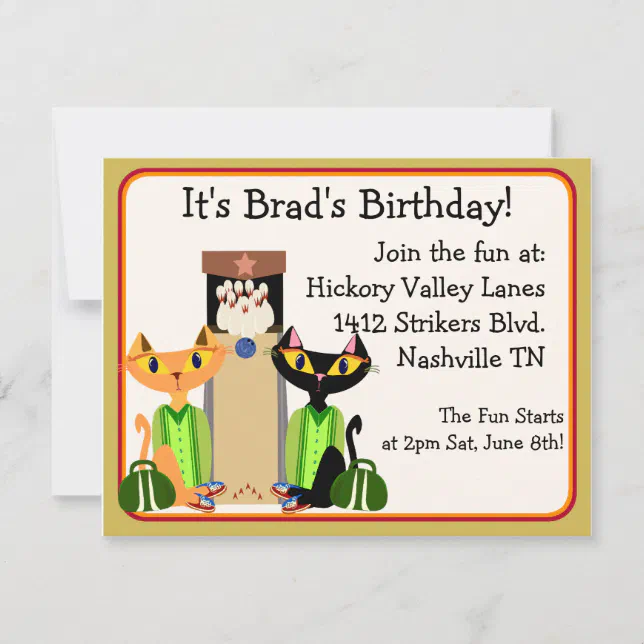 Alley Cats Bowling Party Invitation | Zazzle