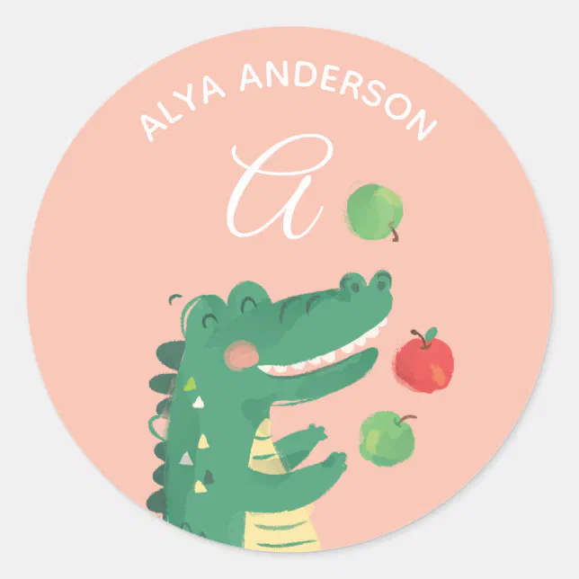 Alligator • Alphabet Monogram Cute School Daycare Classic Round Sticker ...