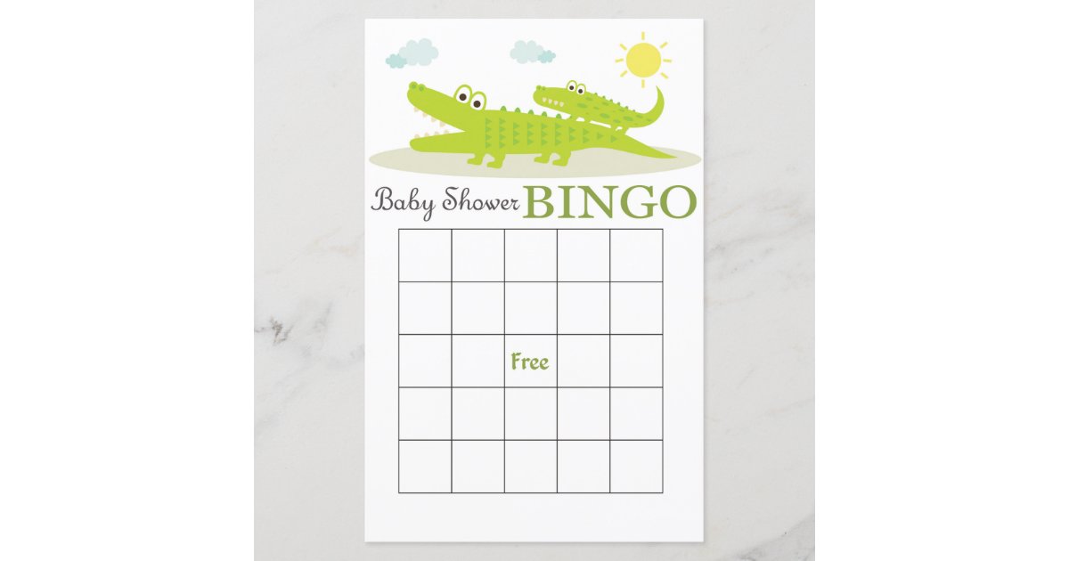 Alligator baby shower bingo card | Zazzle