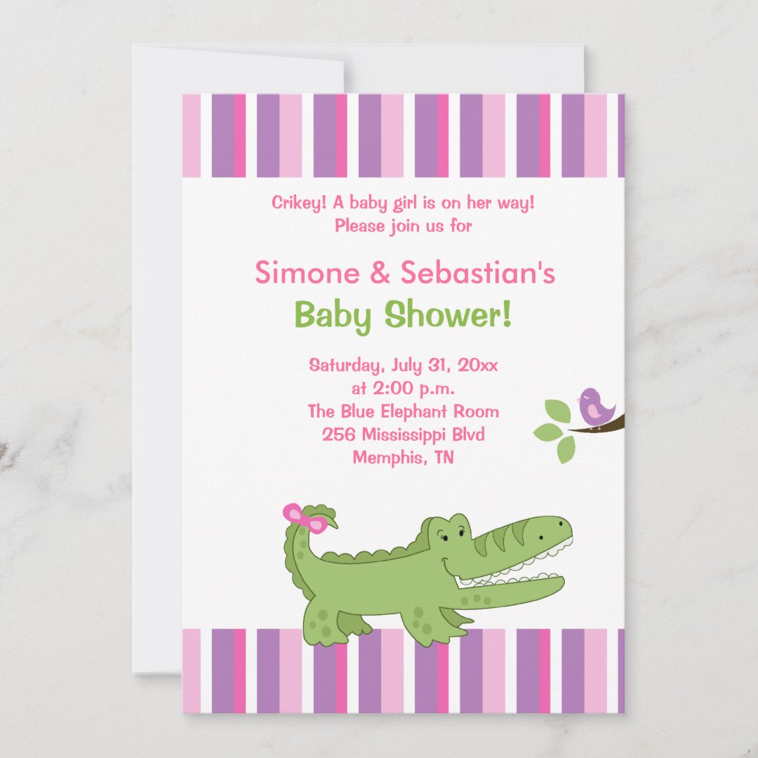 Alligator Baby Shower Invitation Pink/Green 5x7 | Zazzle