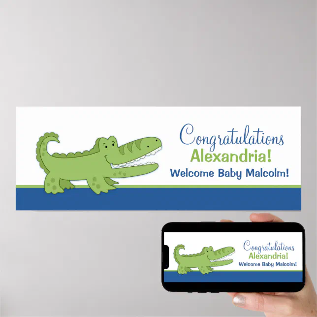 Alligator Banner Poster Print - Blue/Green | Zazzle