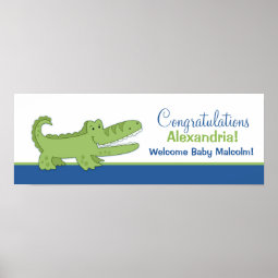 Alligator Banner Poster Print - Blue/Green | Zazzle