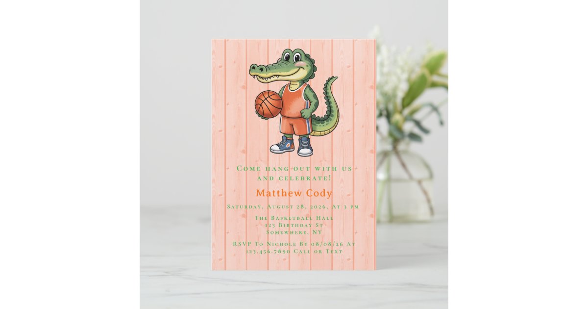Alligator Basketball Birthday Party For Boys Invitation | Zazzle