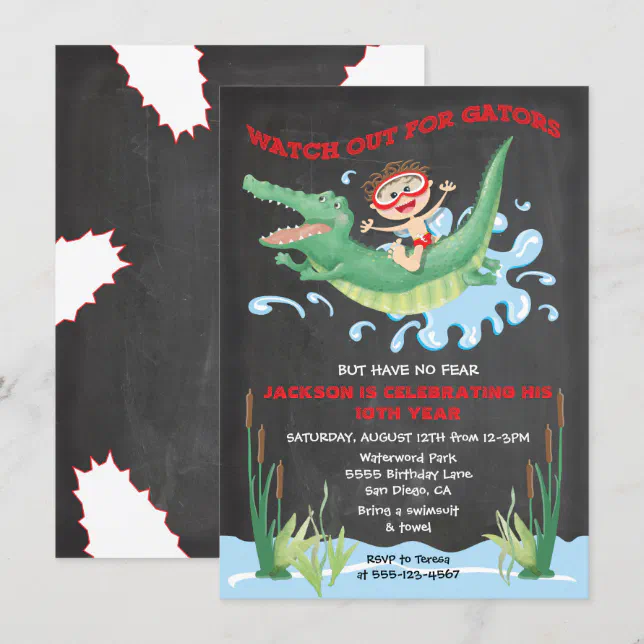Alligator Birthday swimming Party Invitations | Zazzle