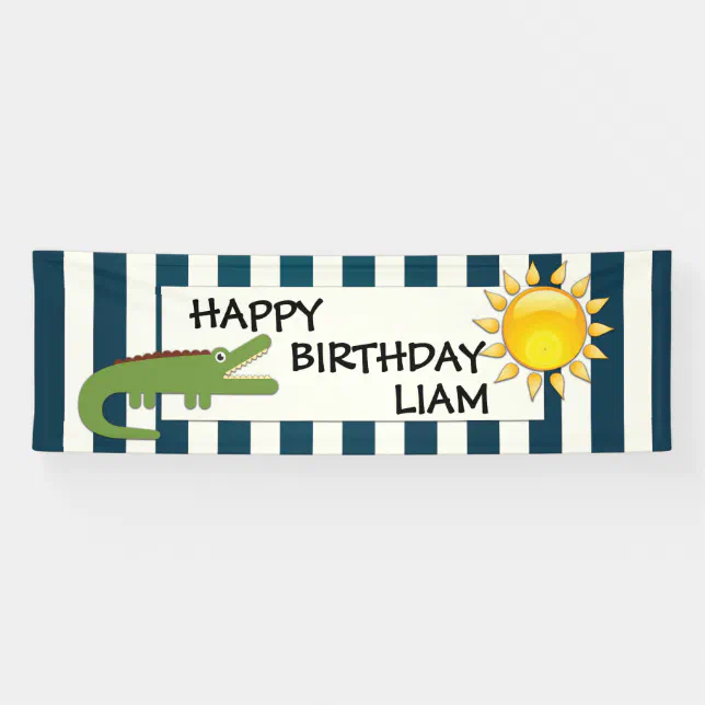 Alligator Blue and White Nautical Birthday Banner | Zazzle