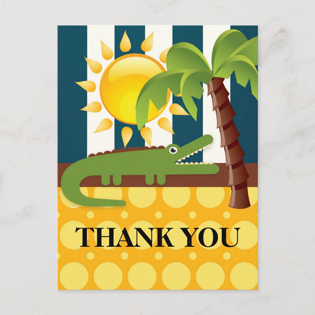 Alligator Blue Yellow Birthday Party Thank You Postcard | Zazzle