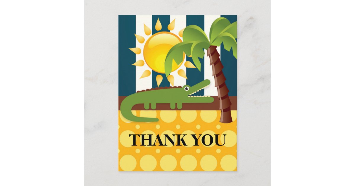 Alligator Blue Yellow Birthday Party Thank You Postcard | Zazzle