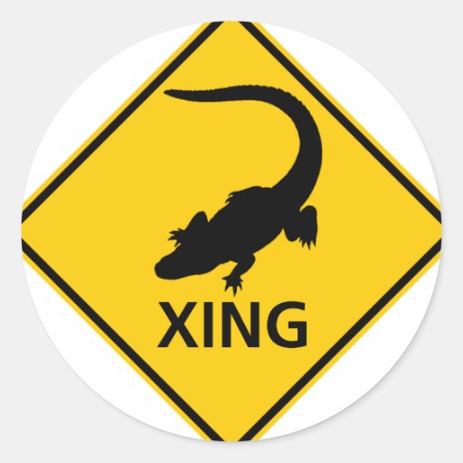 Alligator Crossing Highway Sign Classic Round Sticker | Zazzle