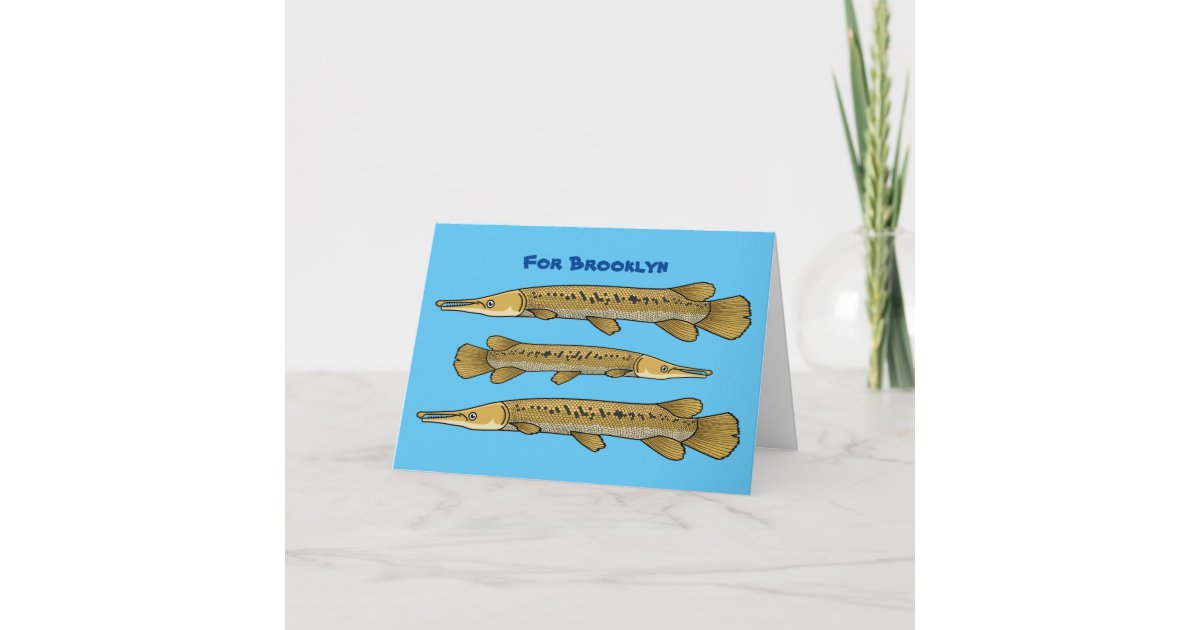 Alligator garfish cartoon illustration card | Zazzle