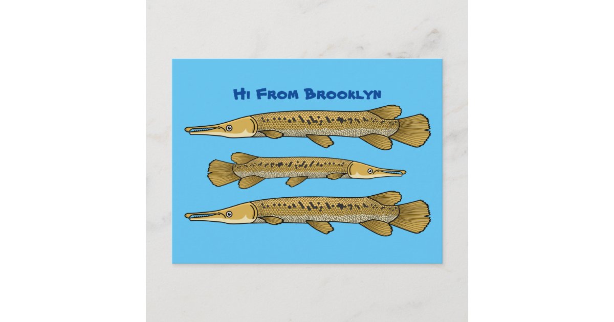 Alligator garfish cartoon illustration postcard | Zazzle