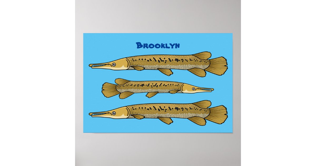 Alligator garfish cartoon illustration poster | Zazzle