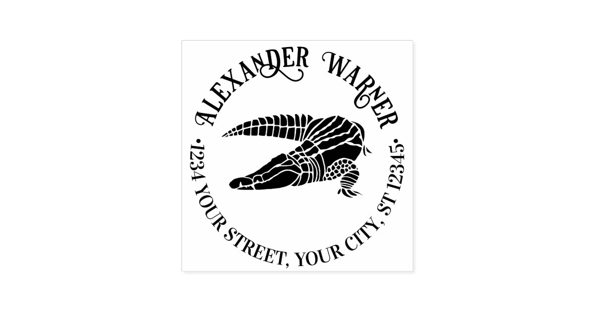 Alligator Gator Reptile Name Return Address Round Self-inking Stamp ...