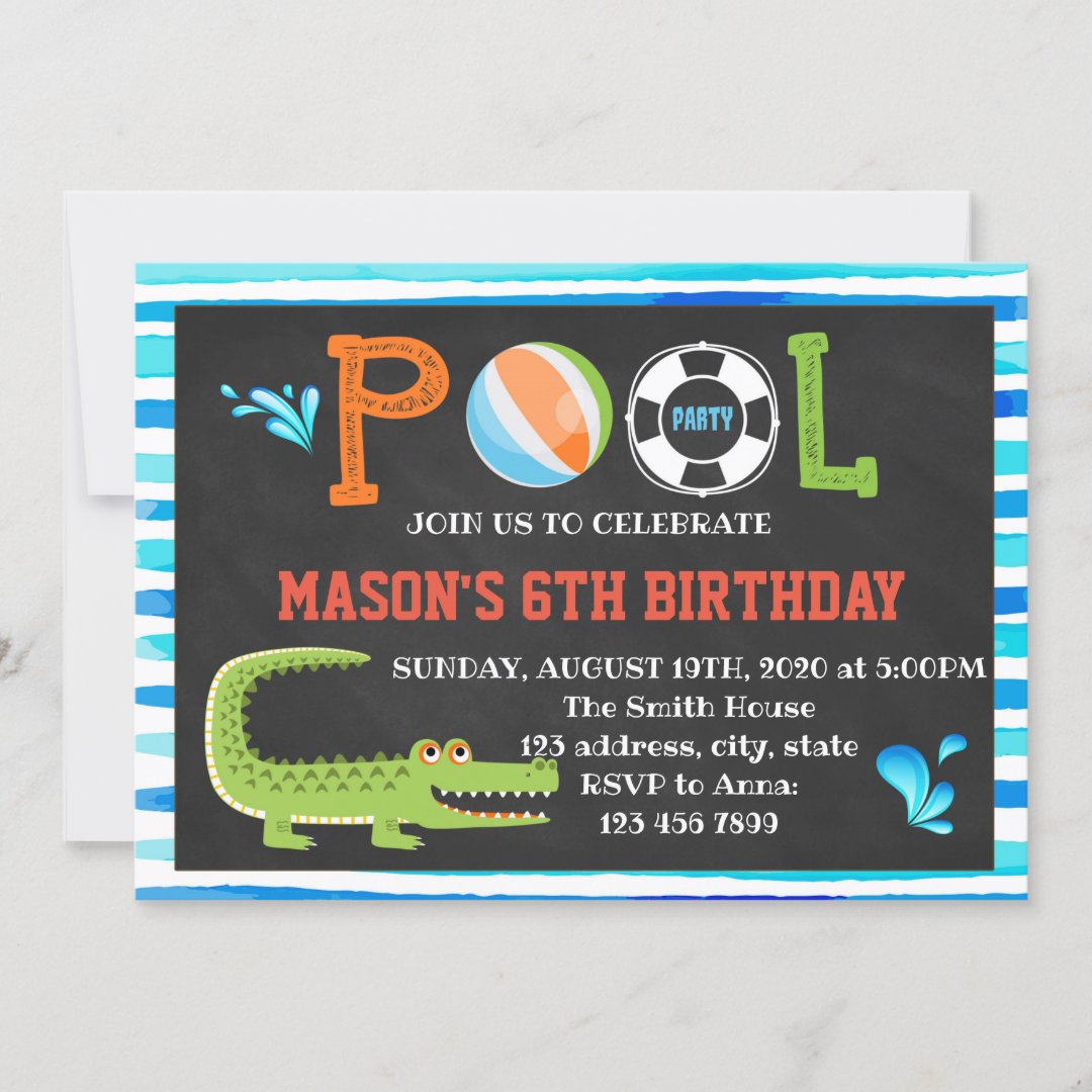 Alligator pool birthday party invitation | Zazzle