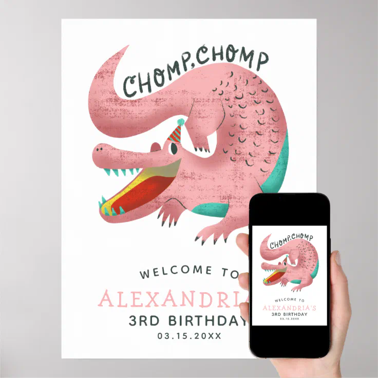 Alligator Theme Girls Birthday Party Welcome Sign | Zazzle