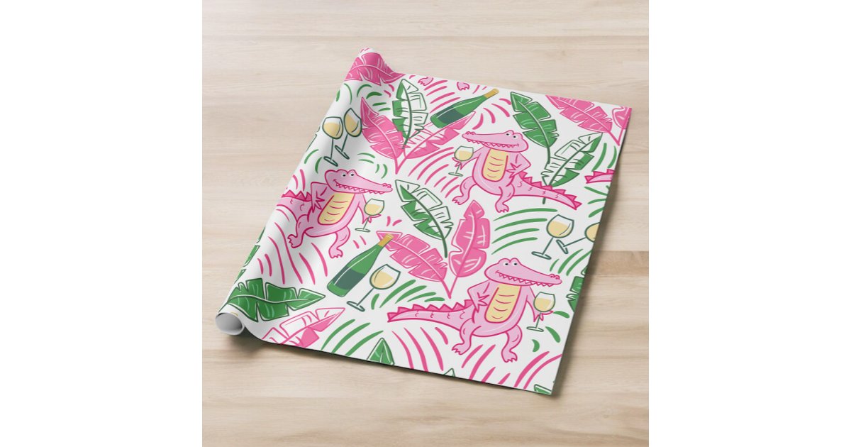 Alligator Wine Pink Green Preppy Wrapping Paper | Zazzle