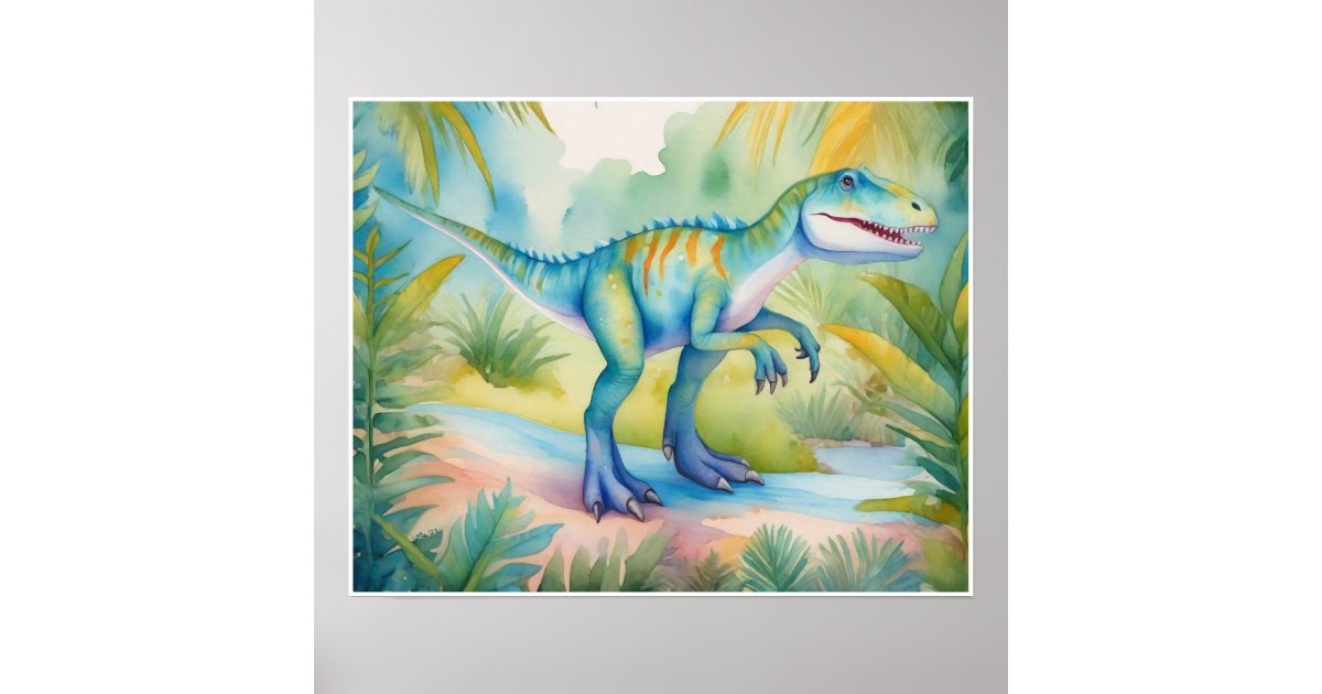 Allosaurus Watercolor Nursery Art Poster | Zazzle