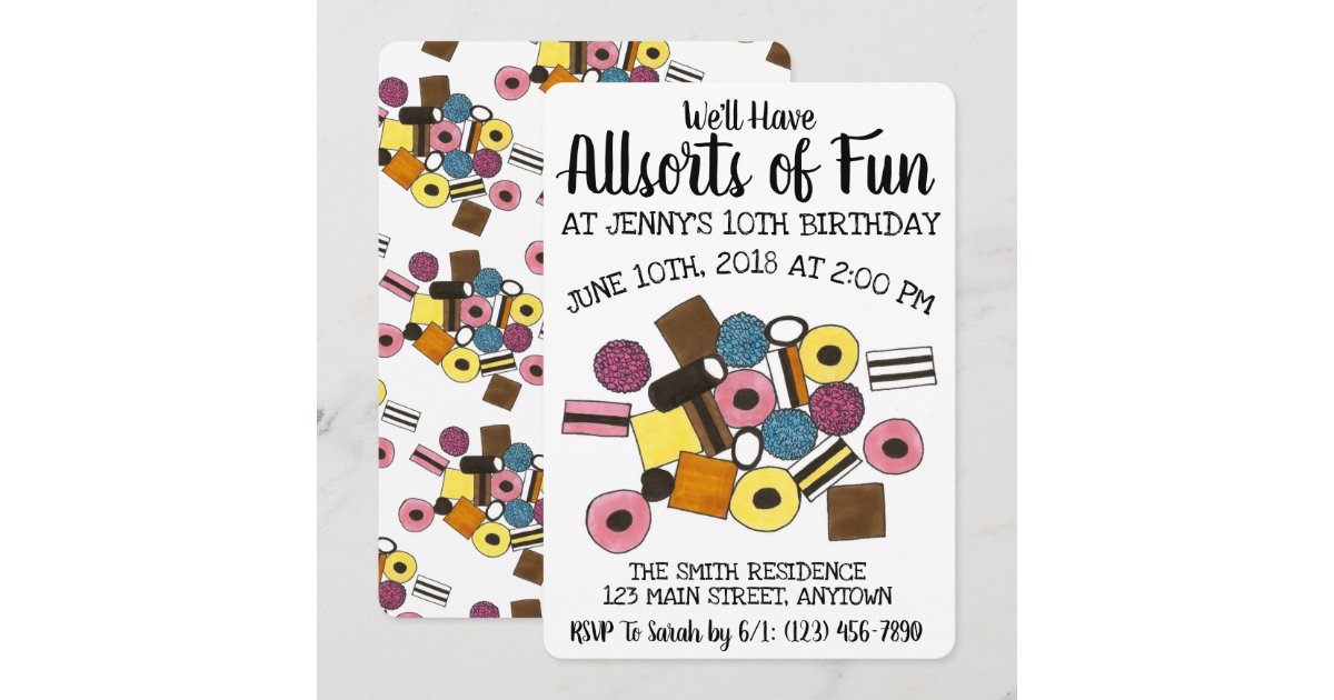 Allsorts of Fun Licorice All Sorts Birthday Party Invitation | Zazzle