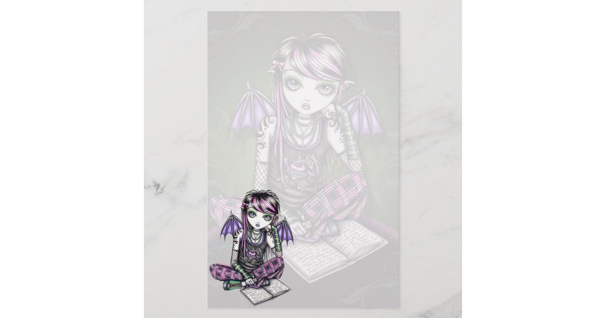 "Ally" Emo School Girl Fairy Art Stationery | Zazzle