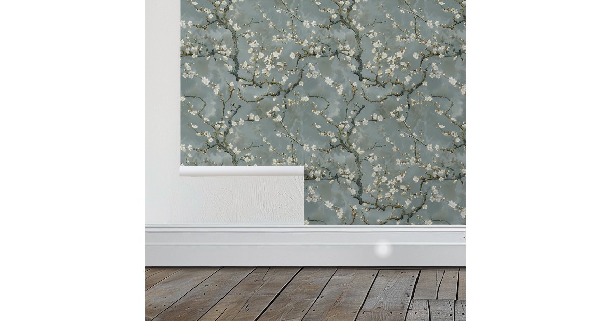 Almond Blossoms Grey Vincent Van Gogh Wallpaper | Zazzle