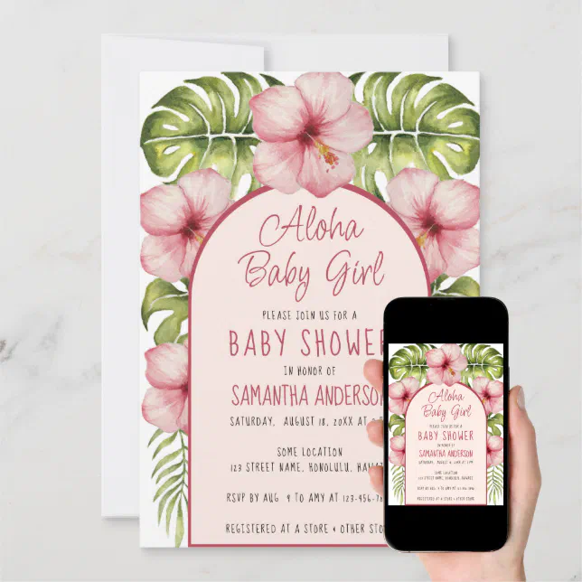 Aloha Baby Girl Tropical Shower Floral Watercolor Invitation | Zazzle