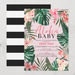 Aloha Baby Pink Tropical Floral Girl Baby Shower Invitation | Zazzle