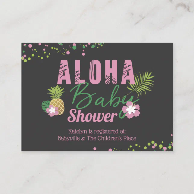 Aloha Baby Pink Tropical Girl Baby Shower Registry Enclosure Card | Zazzle