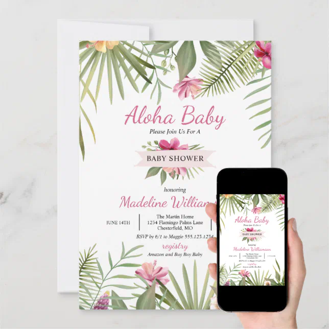 Aloha Baby Tropical Baby Shower Invitation | Zazzle