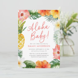 Aloha Baby Tropical Floral Baby Shower Invitation | Zazzle