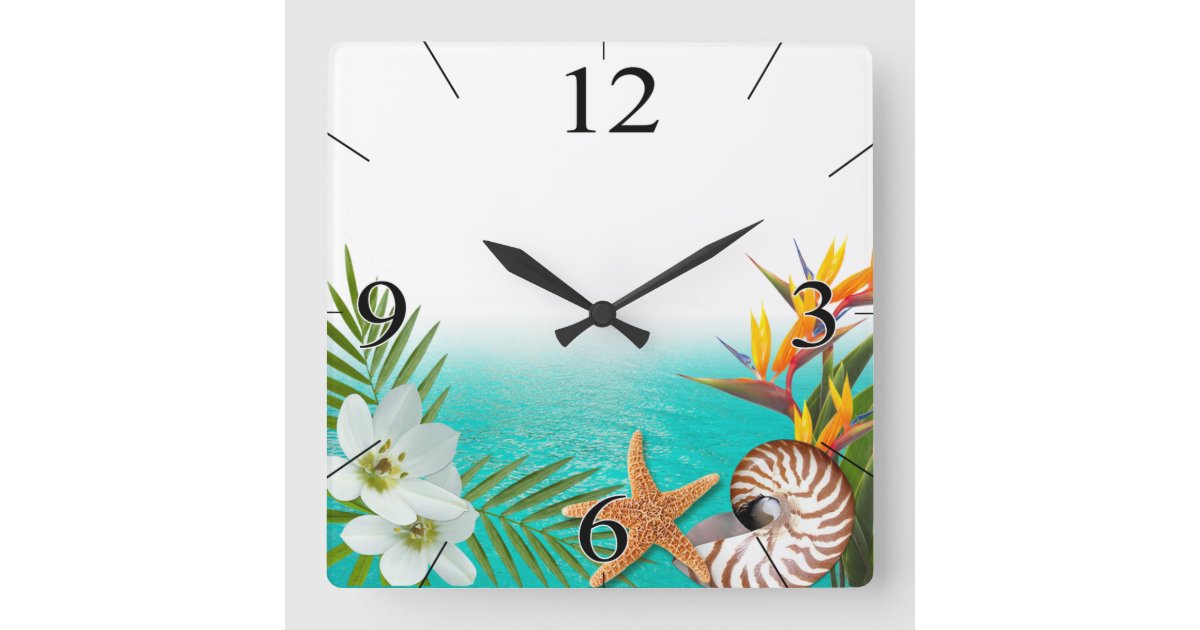 Aloha Beach Plumeria Frangipani Nautilus Square Wall Clock | Zazzle