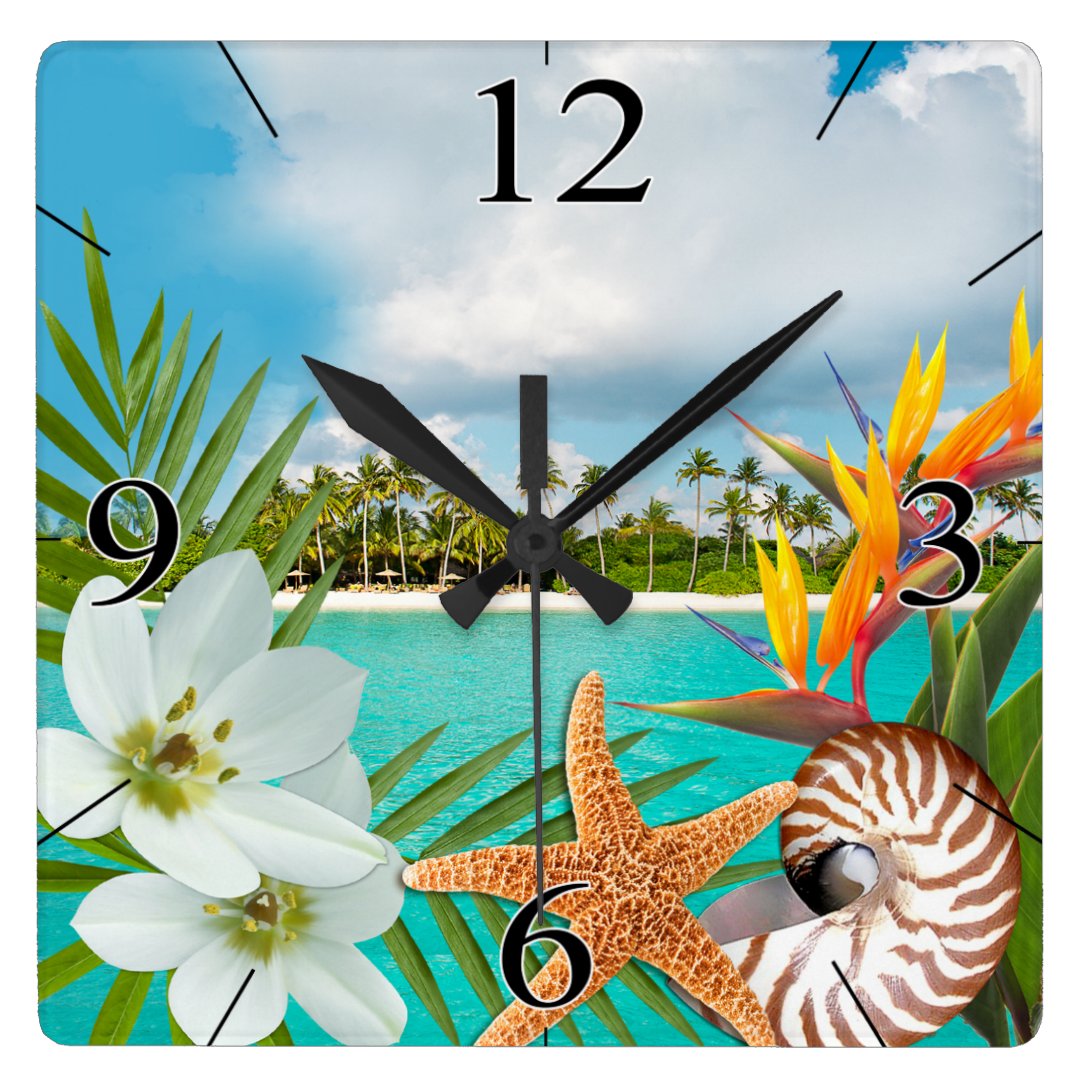 Aloha Beach Plumeria Frangipani Nautilus Square Wall Clock | Zazzle