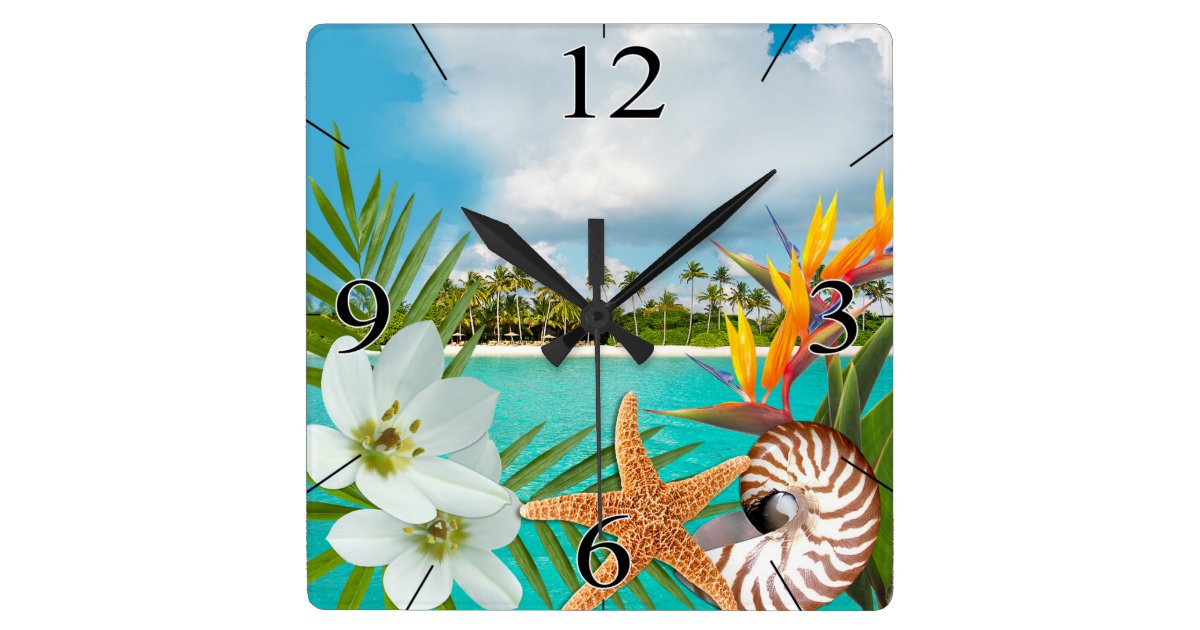 Aloha Beach Plumeria Frangipani Nautilus Square Wall Clock | Zazzle.com