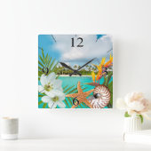 Aloha Beach Plumeria Frangipani Nautilus Square Wall Clock | Zazzle